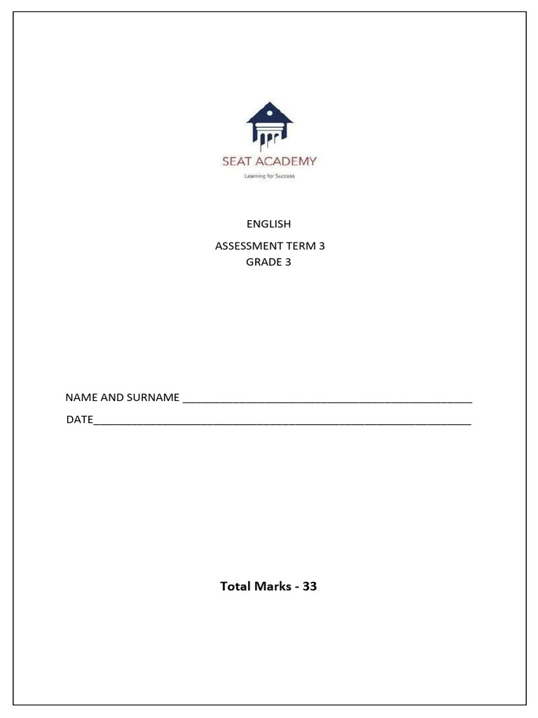 Grade 3 English Assessment Term 3 | PDF