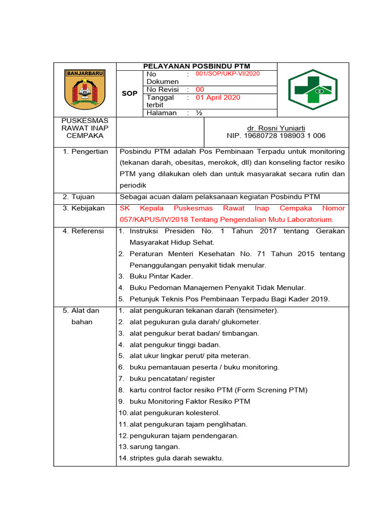 SOP POSBINDU PTM | PDF
