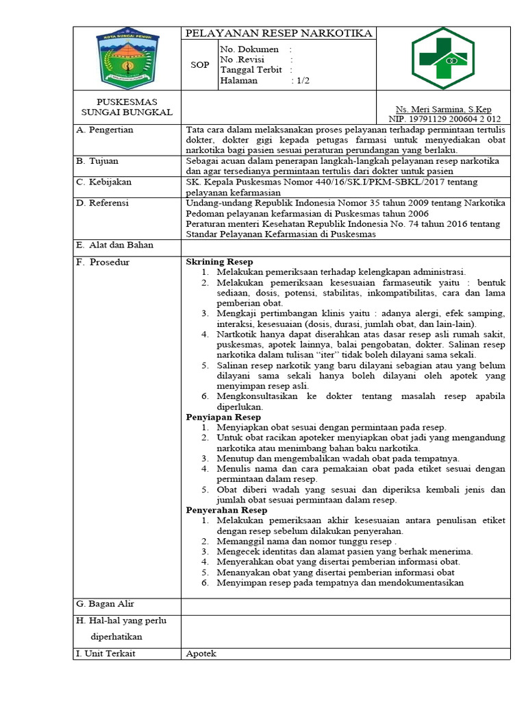 Sop Pelayanan Resep Narkotika | PDF | Pengembangan Diri
