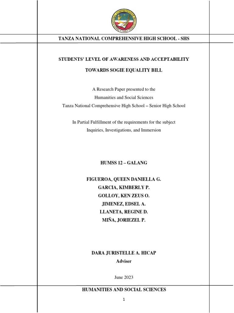 Student's Level of Awareness and Acceptance On The SOGIE Equality Bill | PDF | Lgbt | LGBTQIA+ ...