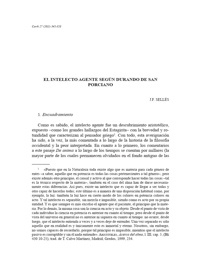 El Intelecto Agente Segun Durando de San Porciano | PDF | Filosofía