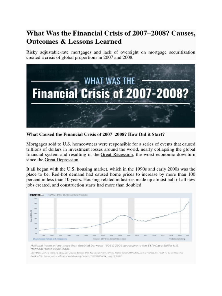 Case Study 1 - What Was The Financial Crisis of 2007-2008 | PDF ...