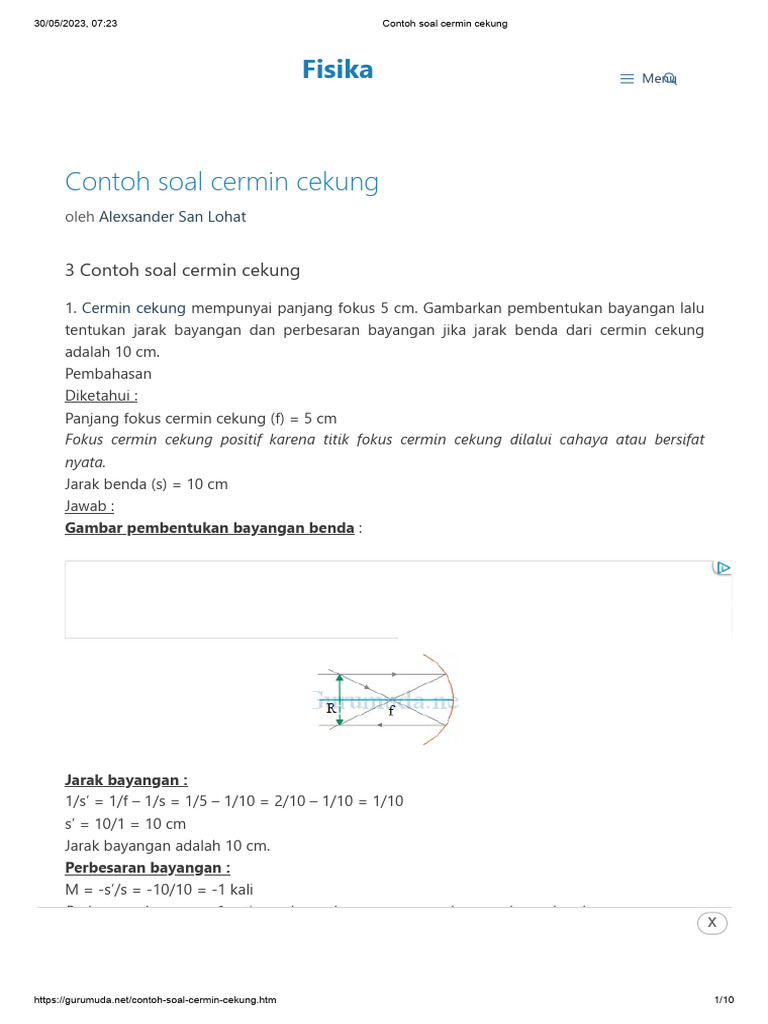 Contoh Soal Cermin Cekung | PDF