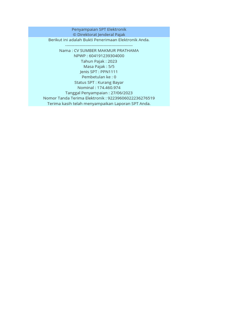 Bukti Lapor SPT Masa Mei 2023 | PDF | Pengelolaan Keuangan & Uang | Hukum