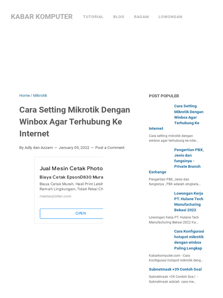 Cara Setting Mikrotik Dengan Winbox Agar Terhubung Ke Internet - Kabar ...