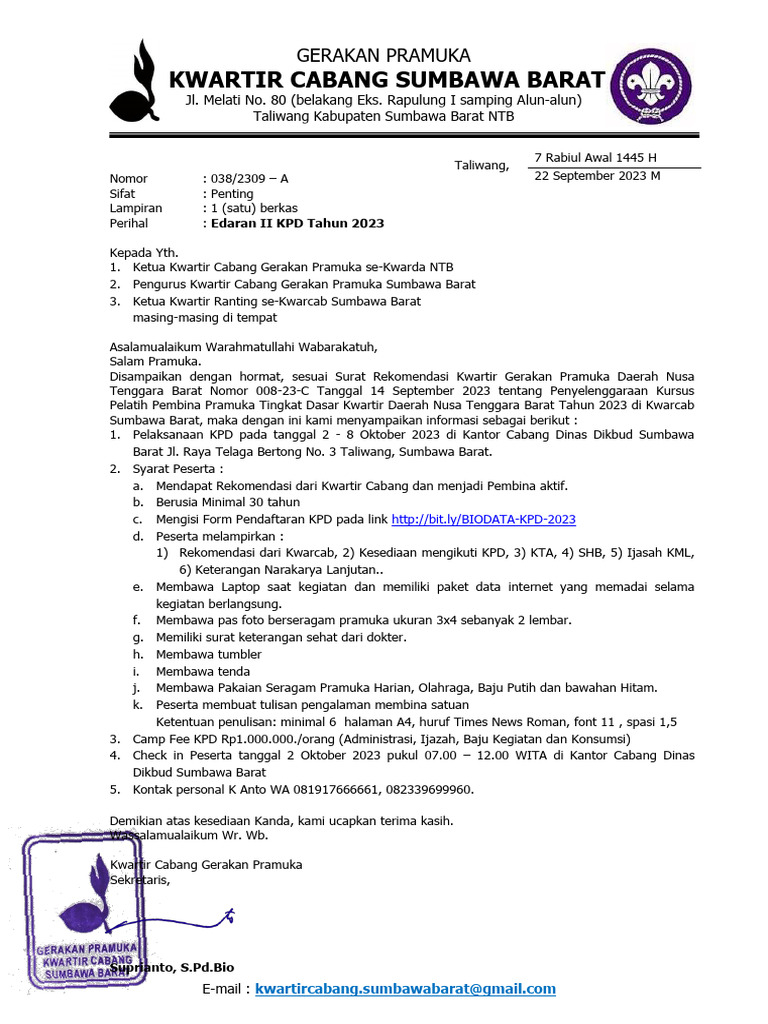 Surat Edaran II KPD 2023 KSB | PDF