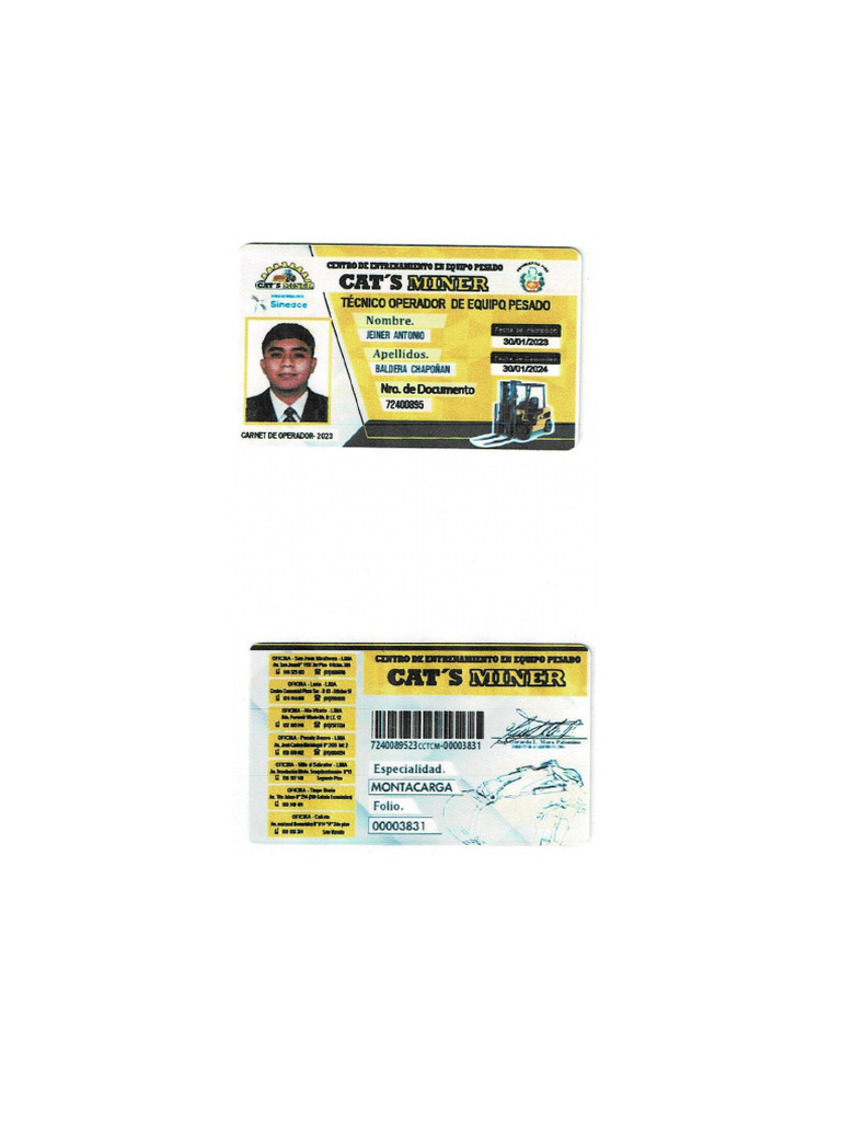 Carnet de Operador-Montacarga-Jeiner Baldera Chapoñan | PDF