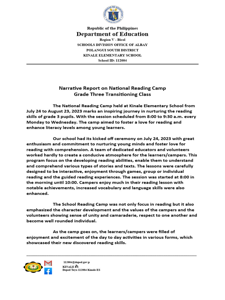 Narrative Report On National Reading Camp | PDF