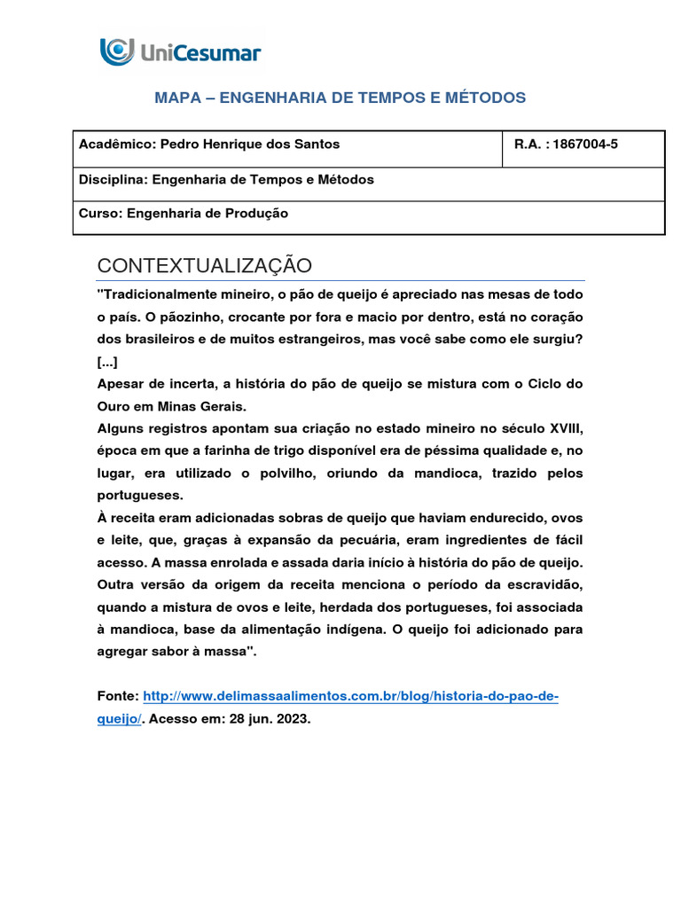 MAPA - TM | PDF | Queijo | Tempo