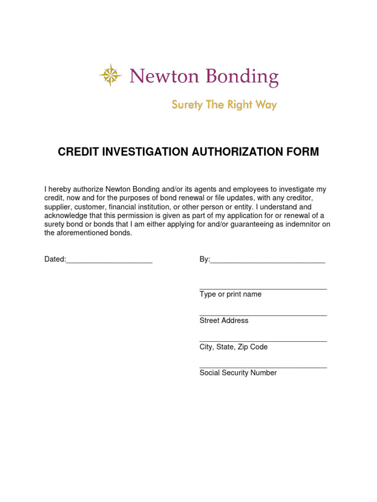 Fillable Credit Investigation Authorization Form | PDF