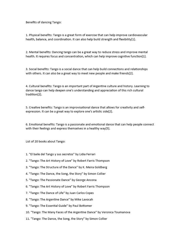 A Benefits of Dancing Tango | PDF | Dances | Cognitive Psychology