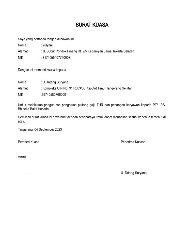 Surat Kuasa Untuk Pak Asep | PDF