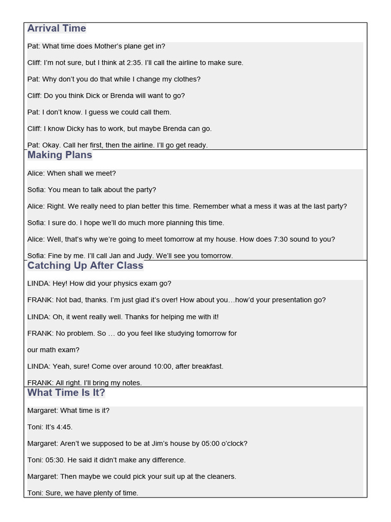 Time Conversation | PDF