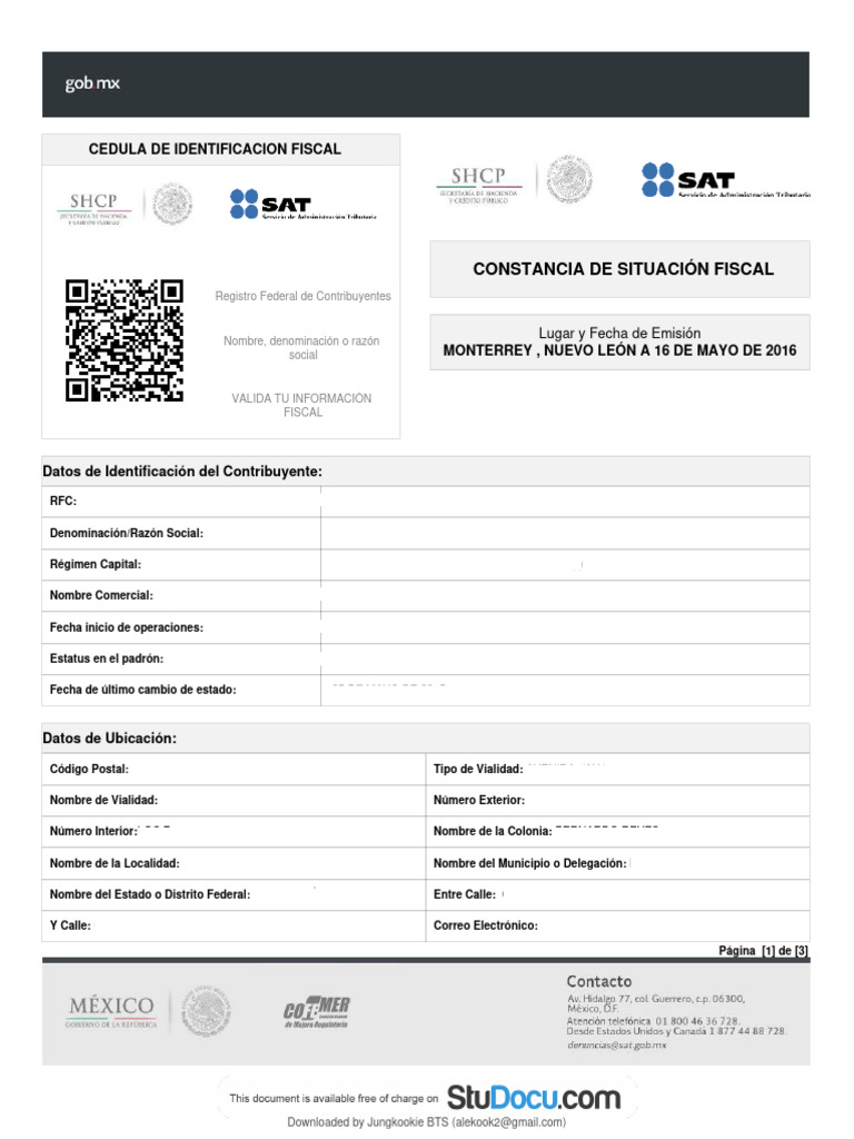 Cédula Fiscal en Blanco | Descargar gratis PDF | Impuesto sobre la ...