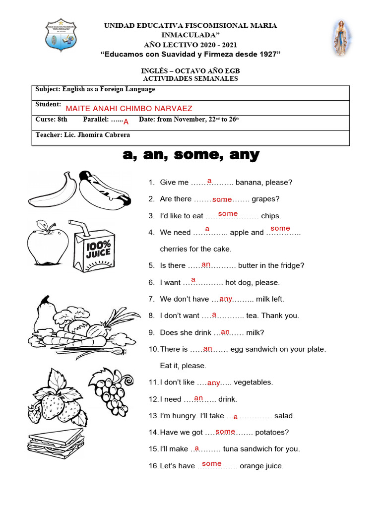 A, An, Some, Any 01 | PDF | Fruit | Soup
