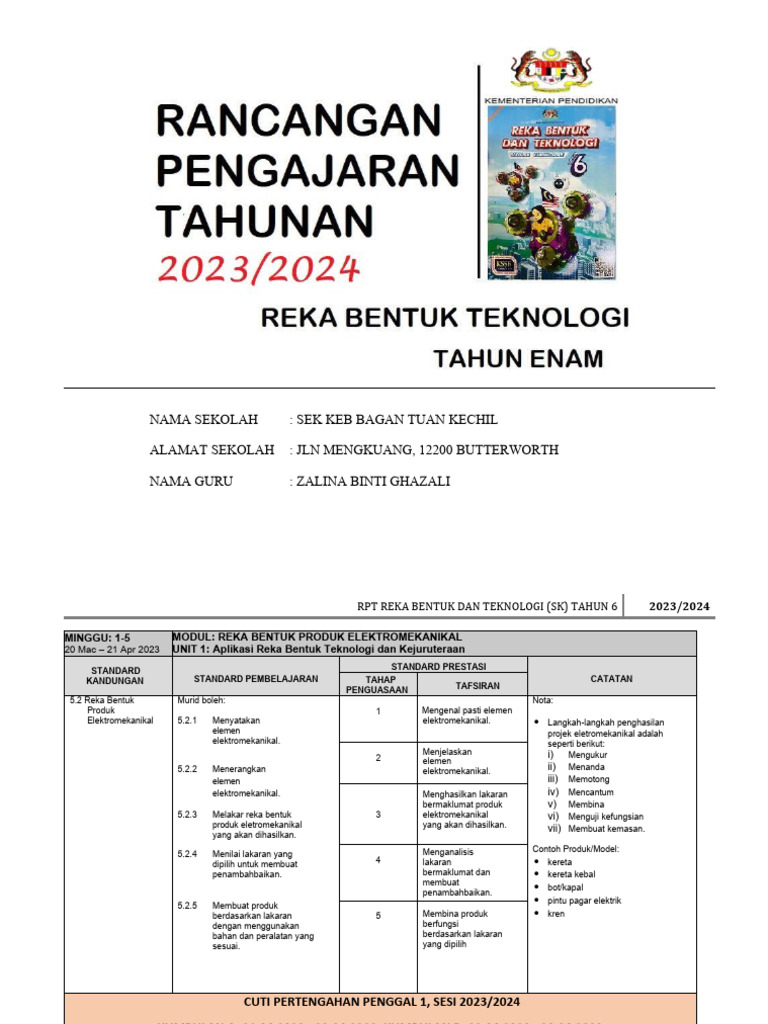 RPT RBT THN 6 2023-2024 Terkini | PDF