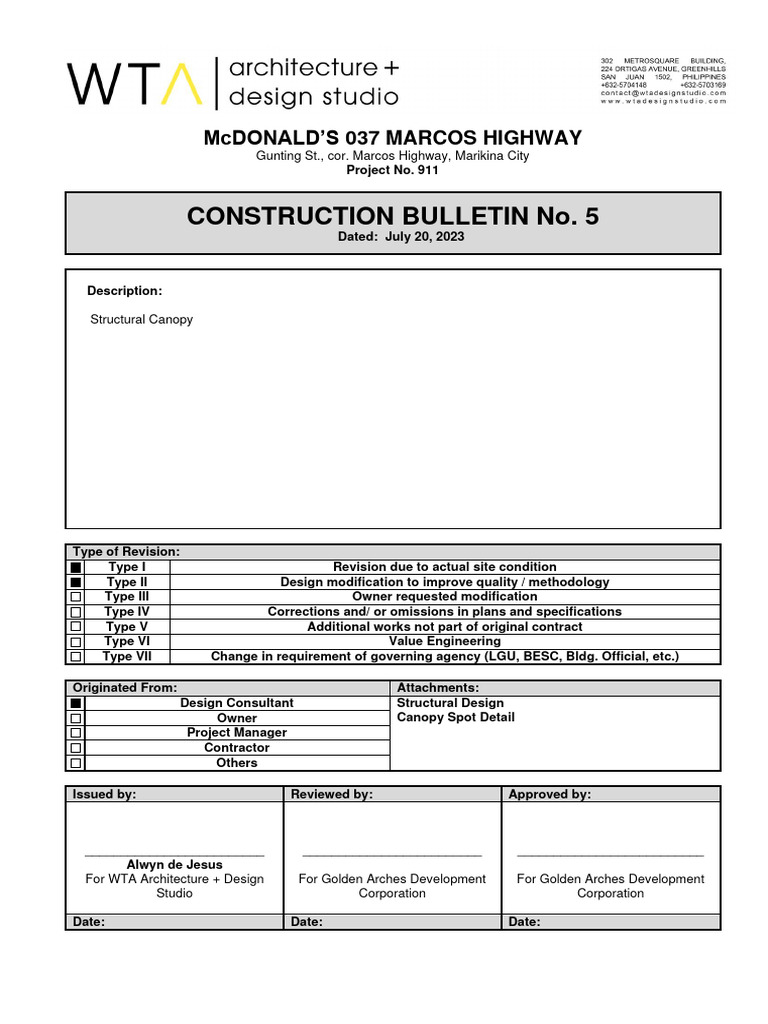 MCD 037 Marcos Highway - Construction Bulletin 5 - Structural Canopy ...