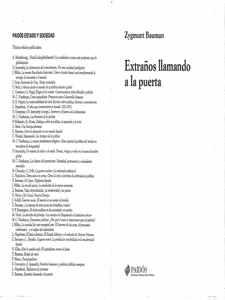 29 - ZYGMUNT BAUMAN - Extraños Llamando A La Puerta | PDF