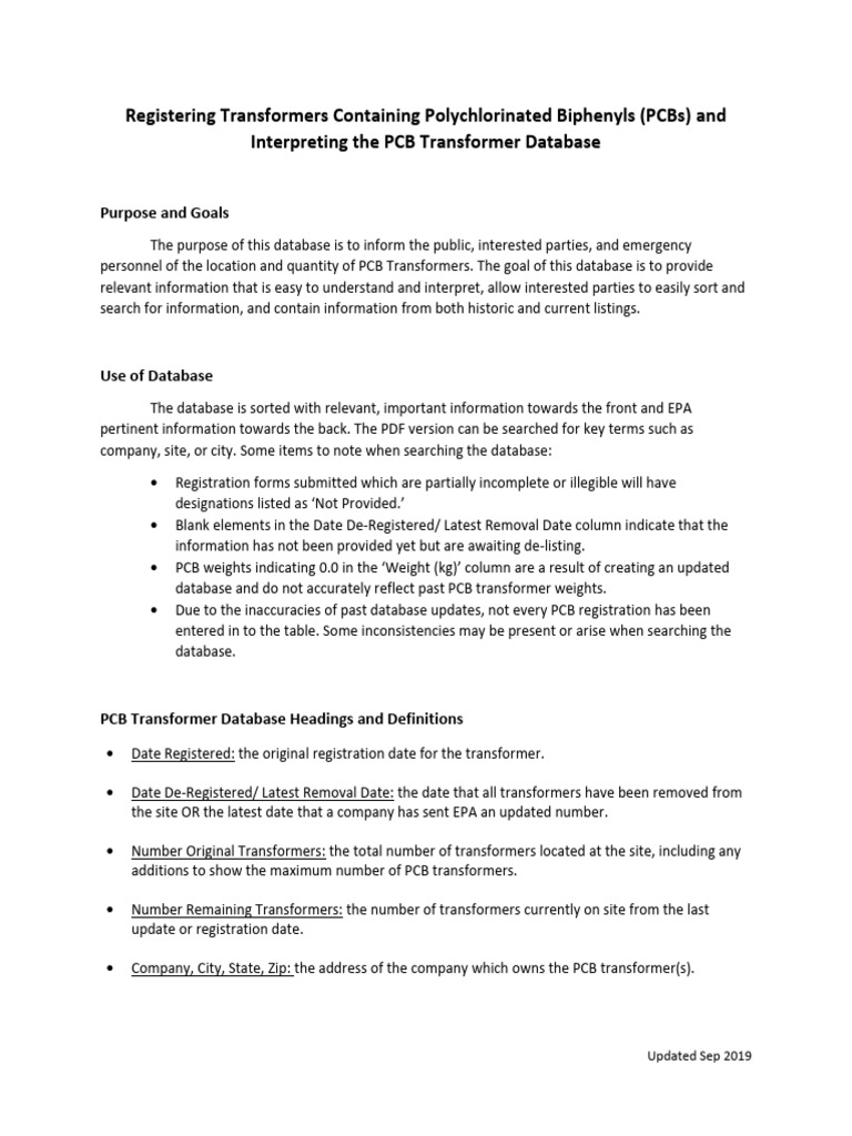 Registering Transformers Containing Polychlorinated Biphenyls (PCBS ...