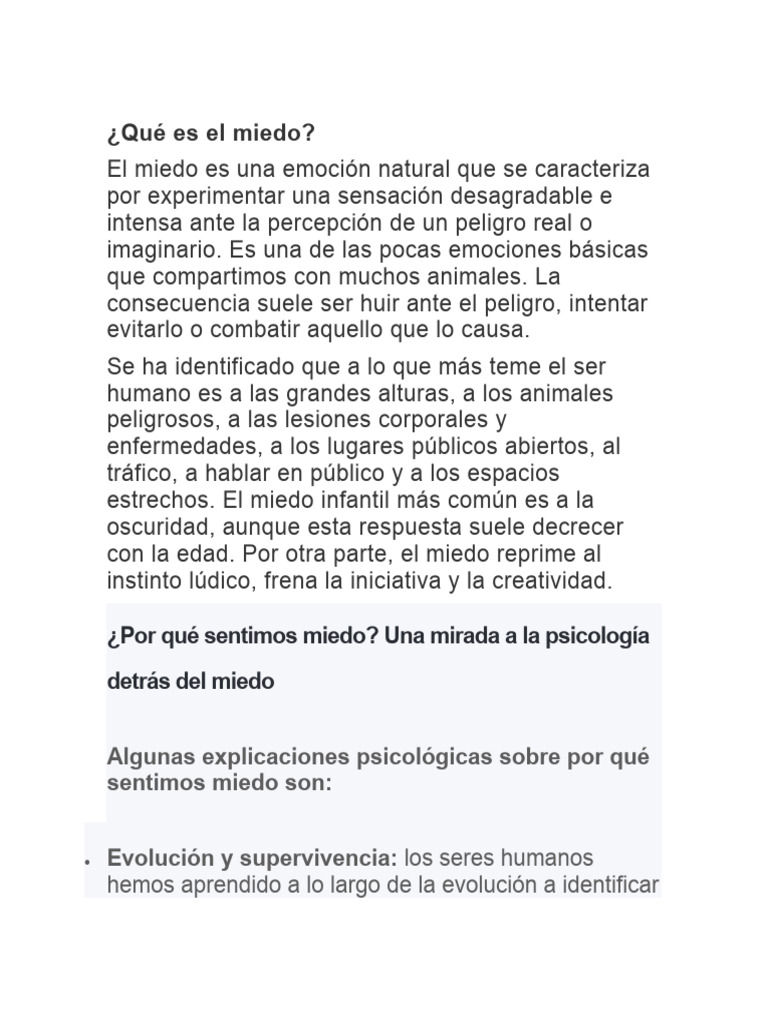 Definición y significado del miedo | PDF | Temor | Ansiedad