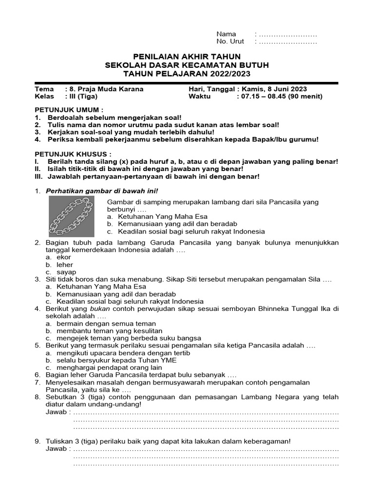 Soal Pat Tema 8 Kelas 3 Tahun 2022-2023 | PDF | Olahraga & Rekreasi