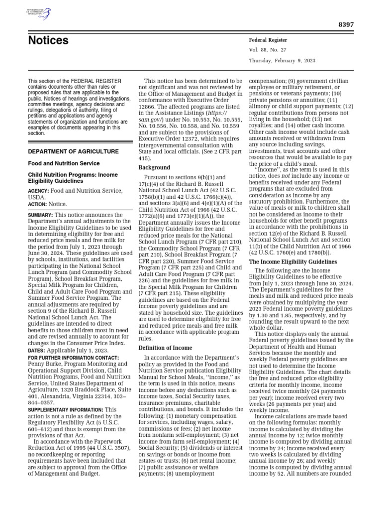 USDA Income Eligibility Guidelines 2023-24 | PDF