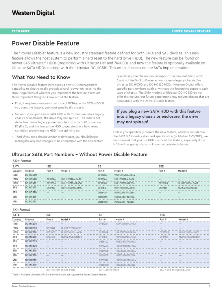 Tech Brief Western Digital Power Disable Pin | PDF