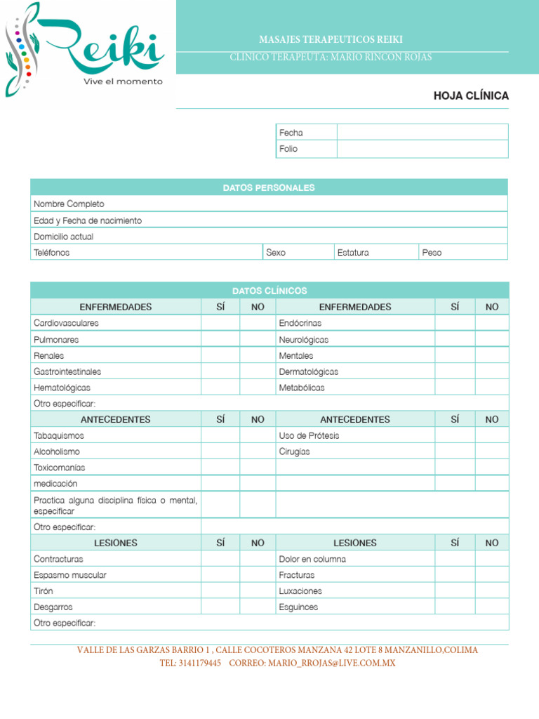 Hoja Clinica | PDF | Medicina CLINICA | Especialidades Medicas