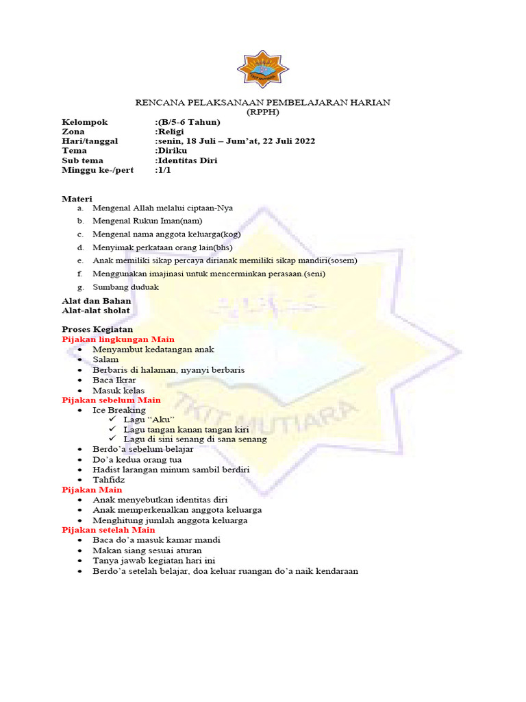 RPPH Identitas Diri | PDF | Pengembangan Diri | Kesehatan Holistik