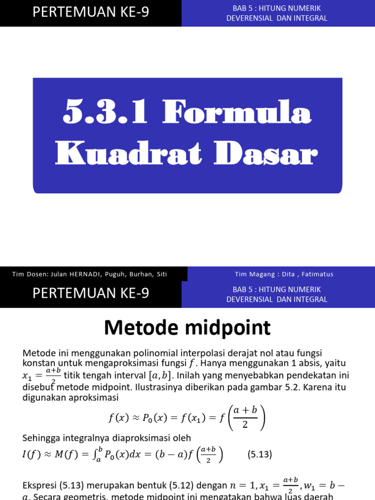 METODE NUMERIK - PERTEMUAN 9 (Formula Kuadratur Dasar) - PDF MATERI - Dita Fadma Ristianti ...