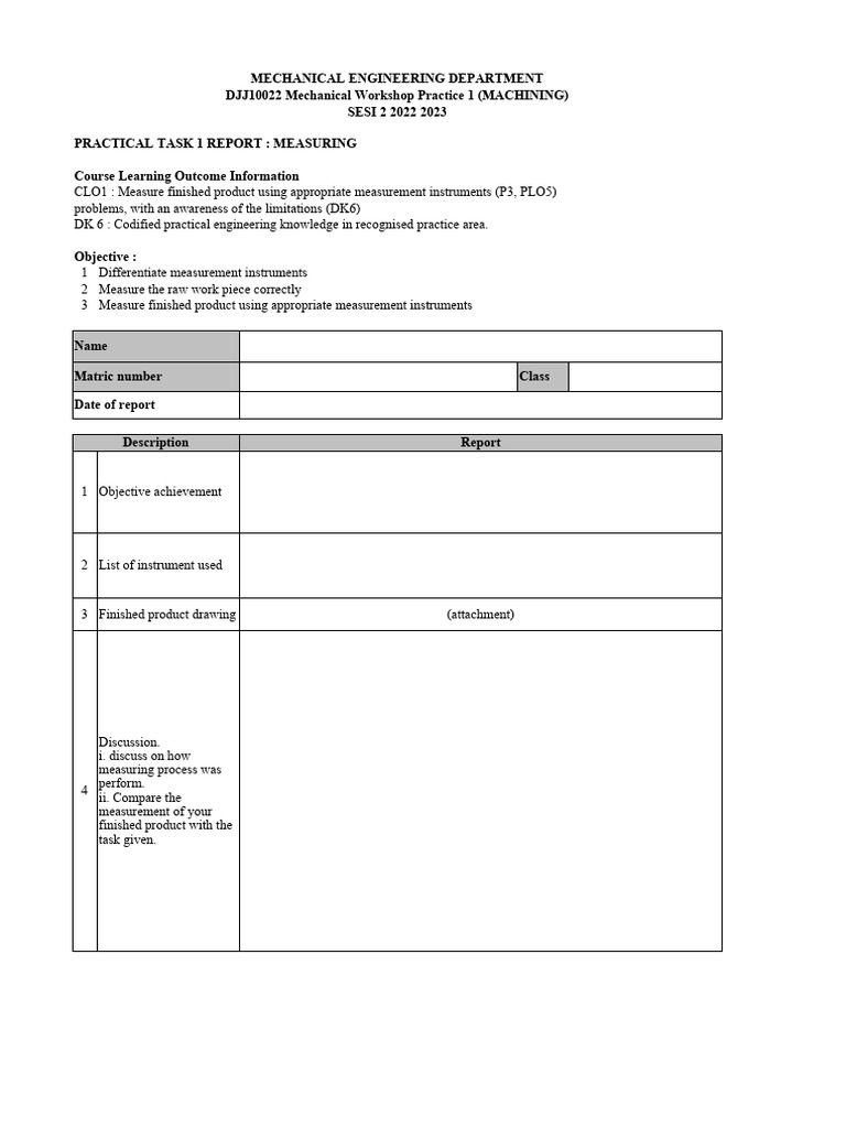 Engineering Workshop Report | PDF | Engineering | Rubric (Academic)