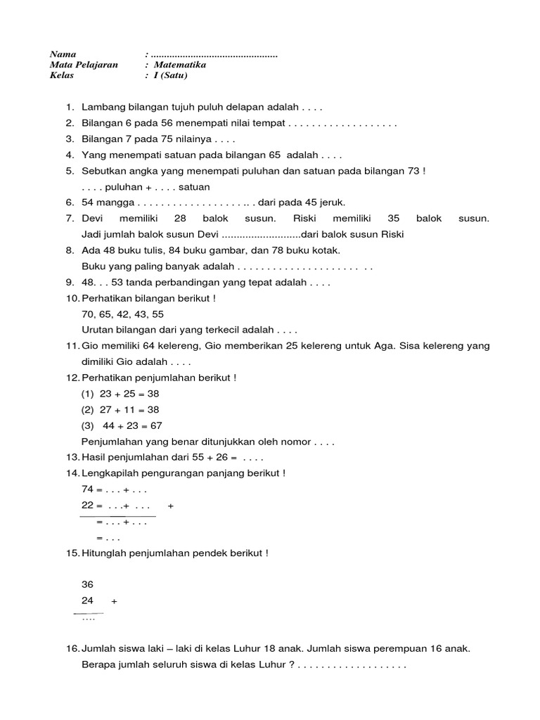 Latihan Soal PAT Matematika SMT - 2 | PDF