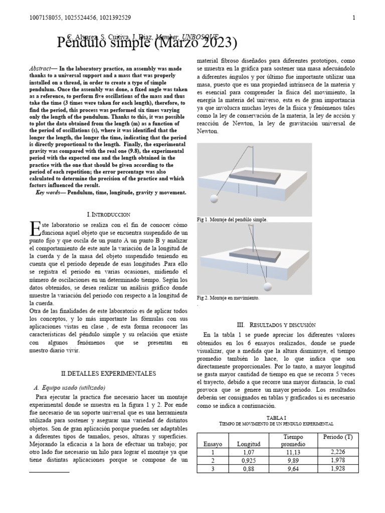 Plantilla Paper Ieee Unbosque Pdf Oscilación Péndulo