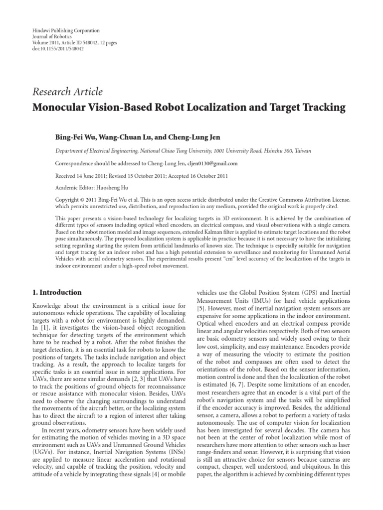 Monocular Vision Based Robot Localization And Targ Pdf 