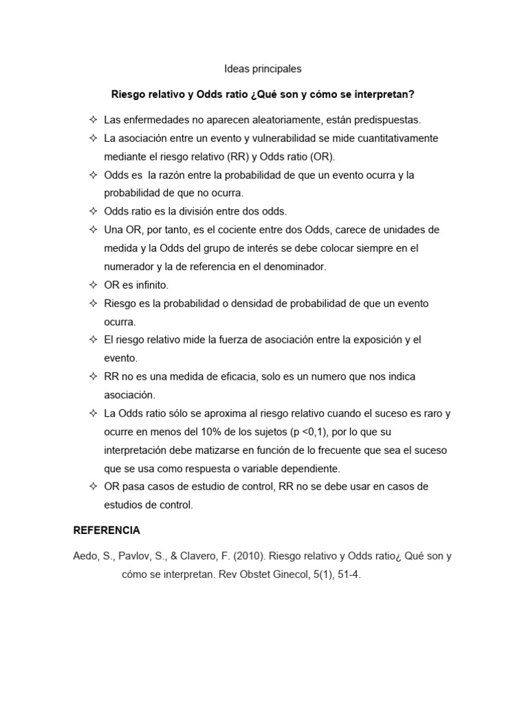 Riesgo Relativo y Odds Ratio ¿Qué Son y Cómo Se Interpretan? | PDF