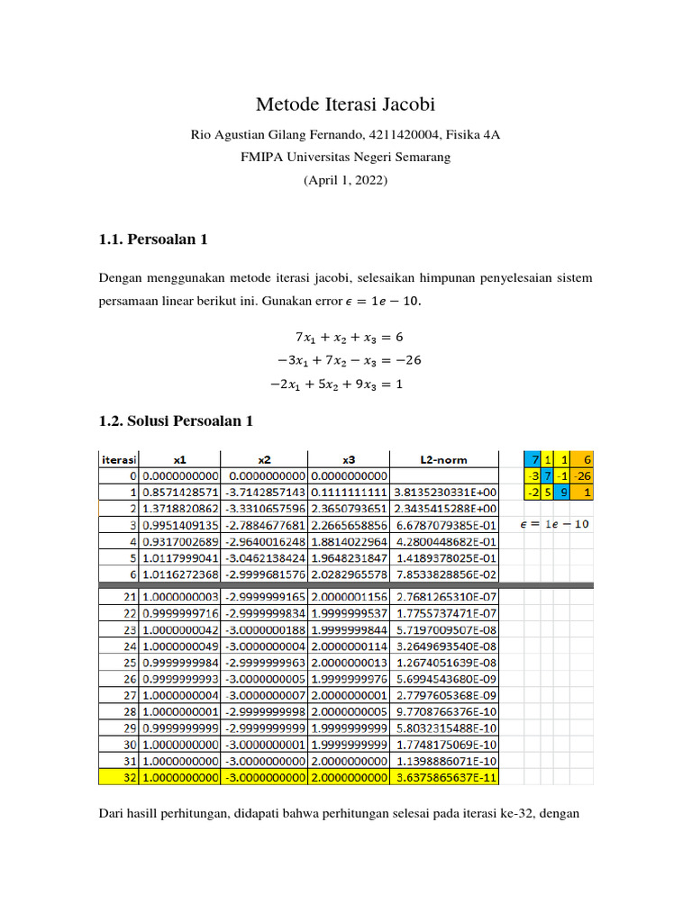 Metode Numerik Iterasi Jacobi | PDF