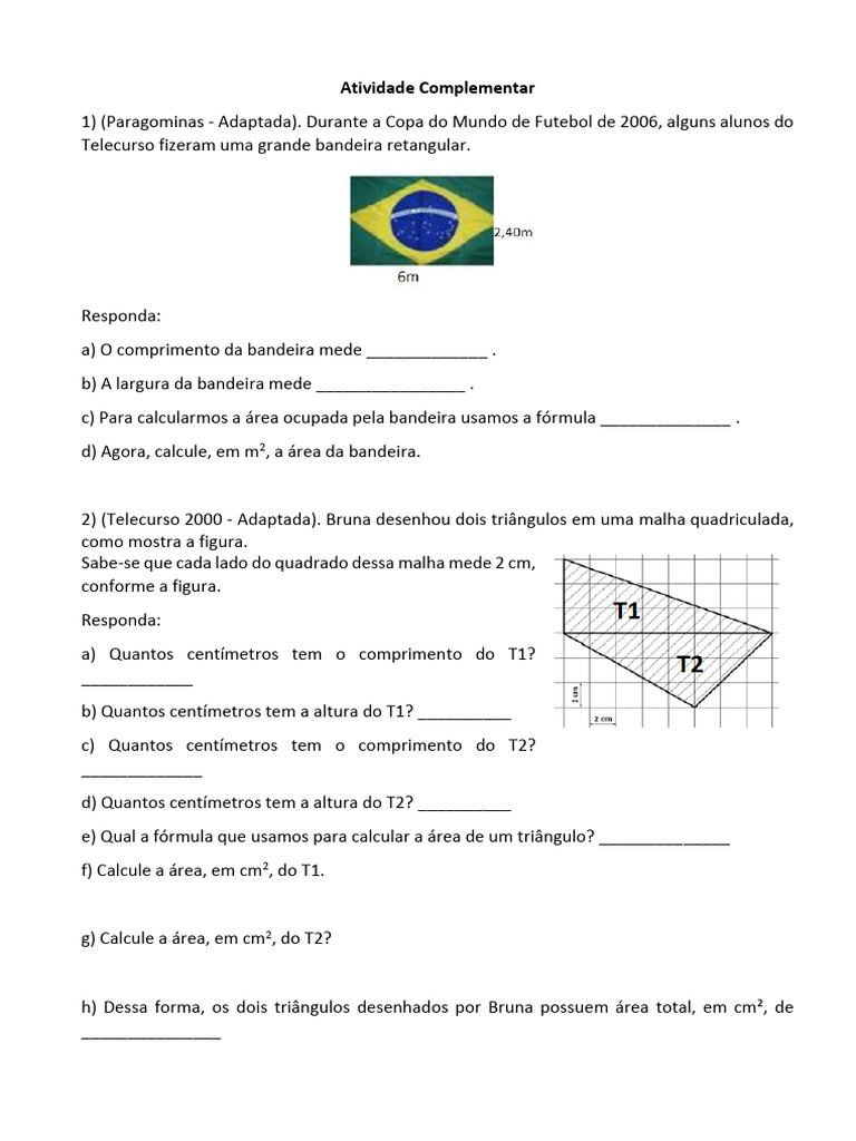 Atividade Complementar - 1º Ano - 1 Quinzena | PDF