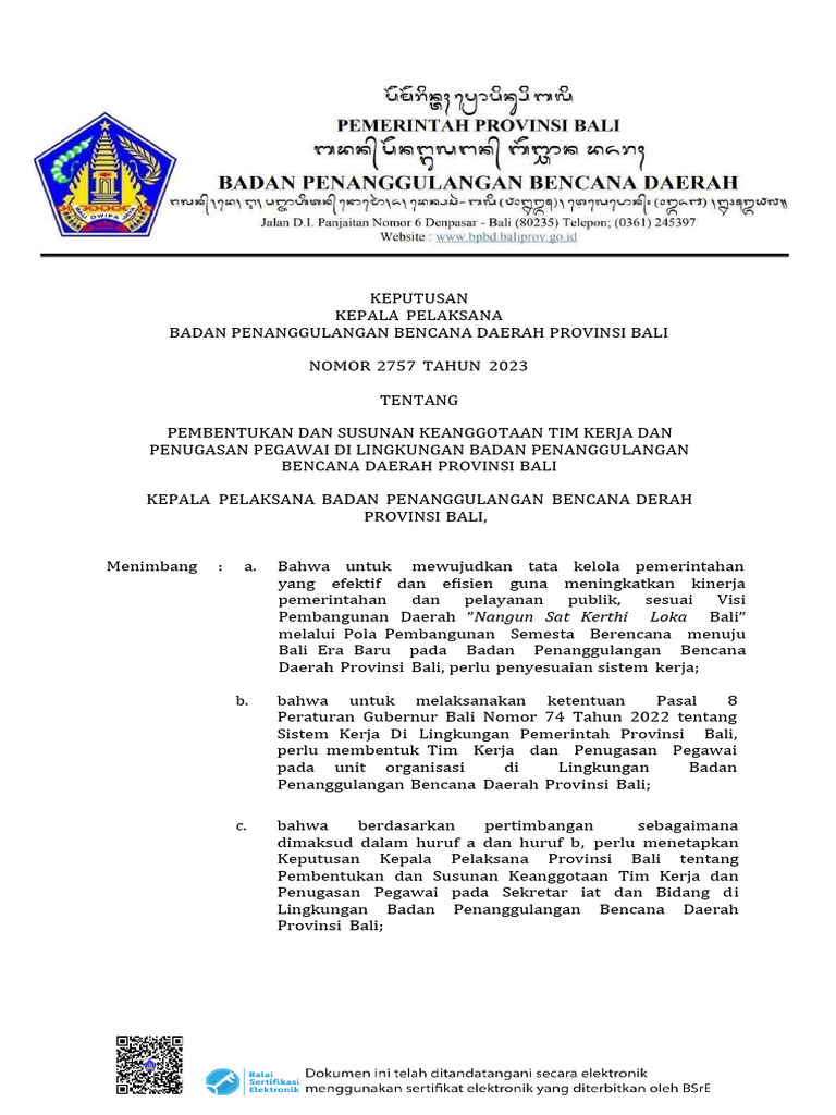 SK Tim Kerja 2023 | PDF