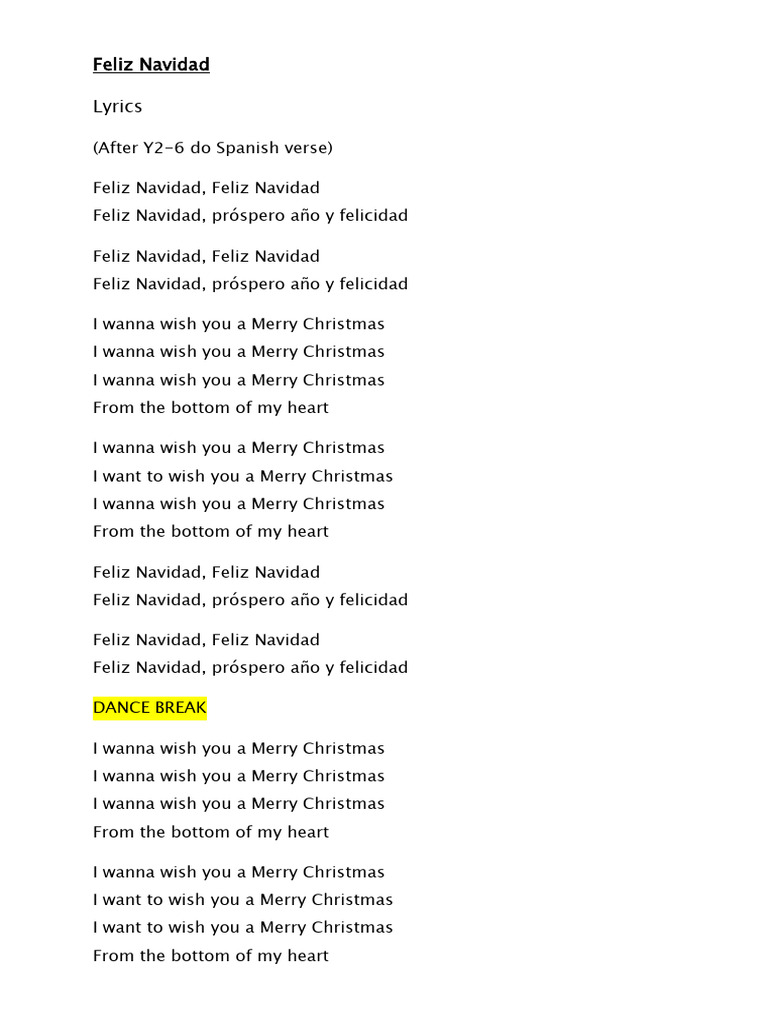Letra de "Feliz Navidad" de José Feliciano | PDF | Artes del Lenguaje y ...