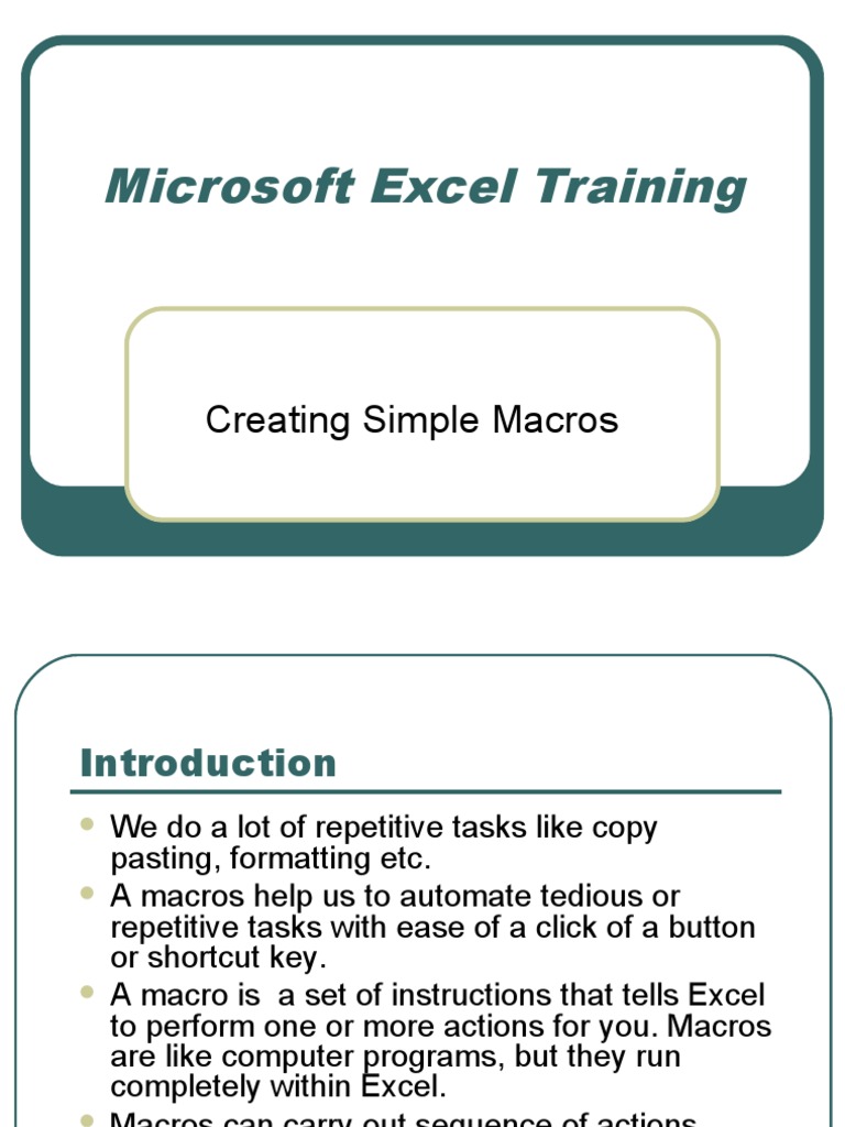 Excel Macro Training | PDF | Macro (Computer Science) | Microsoft Excel