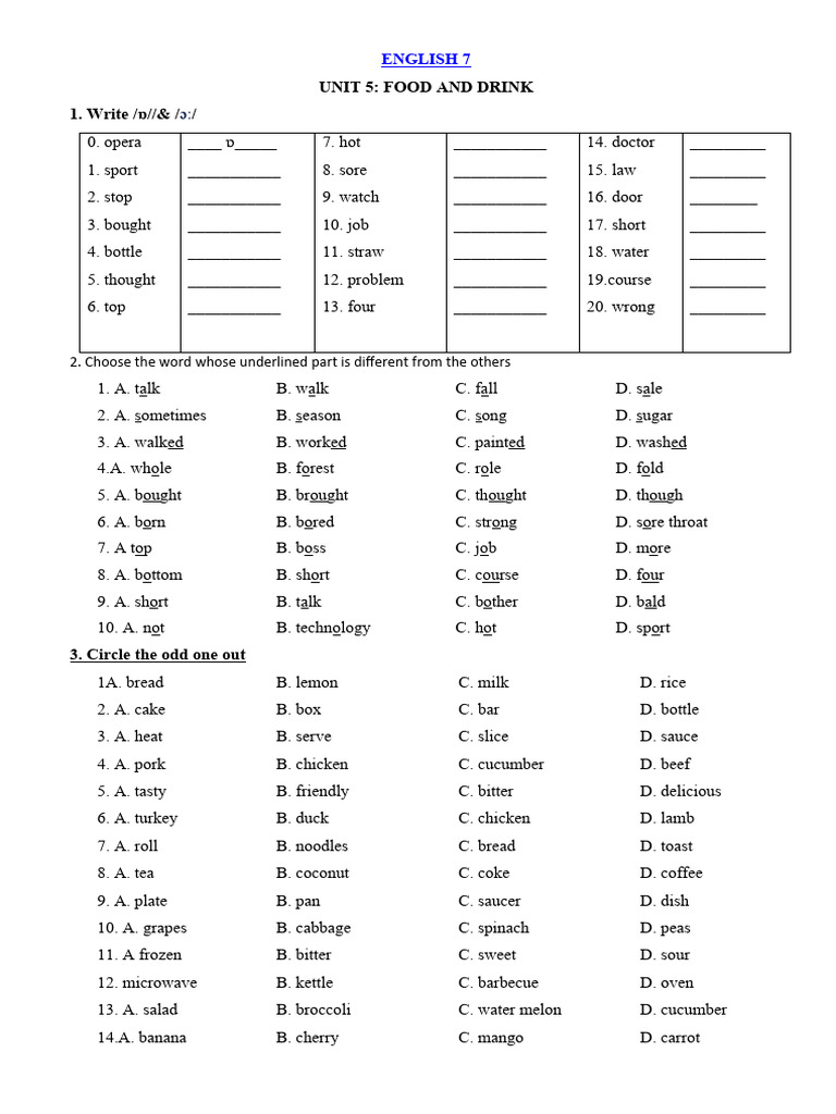 Ho Unit 5 Food and Drink | PDF