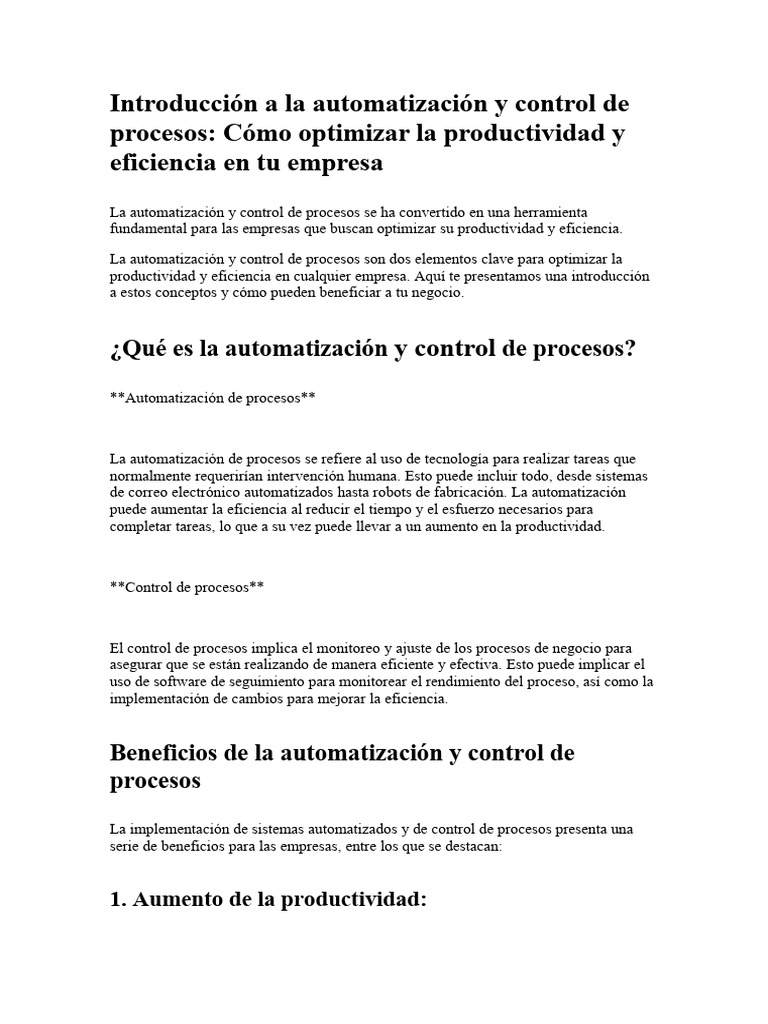 Introducción A La Automatización y Control de Procesos | PDF