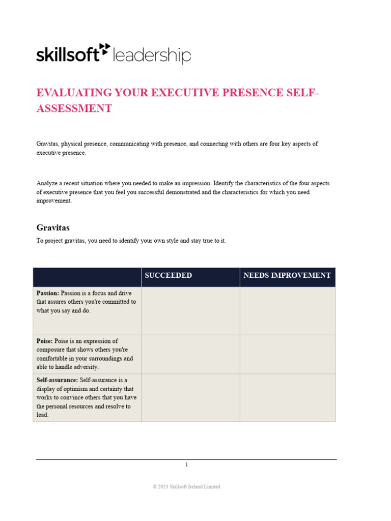 Skillsoft Evaluating Executive Presence Self Assessment+ (Bs Ald07 A24 ...