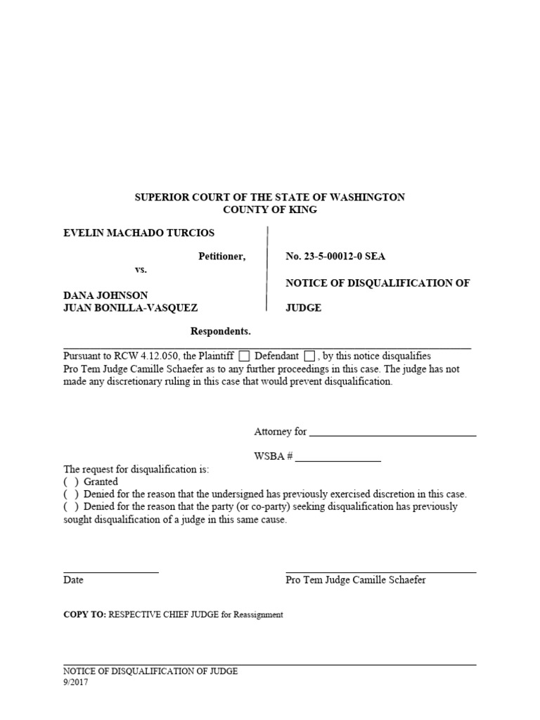Civil Notice of Disqualification of Judge | PDF