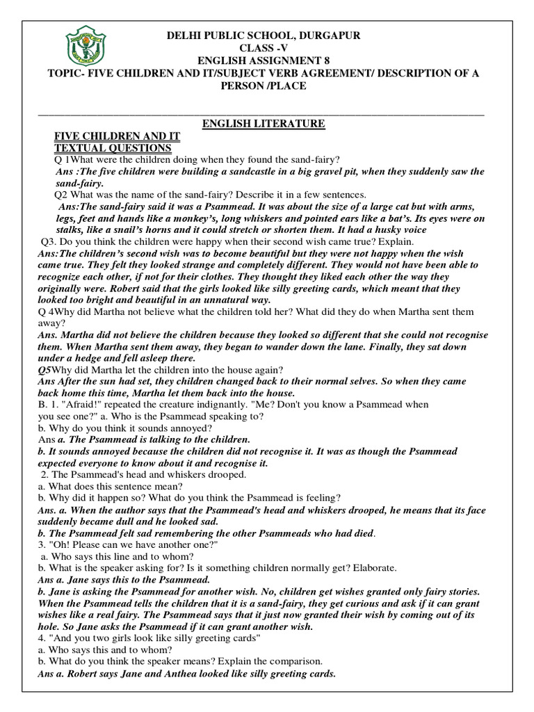 Class 5 Assignment 8 2023-24 | PDF