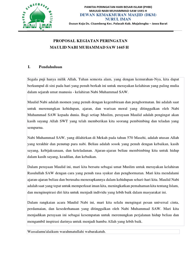 Pendahuluan Proposal Maulid Nabi Muhammad 2023-3 | PDF