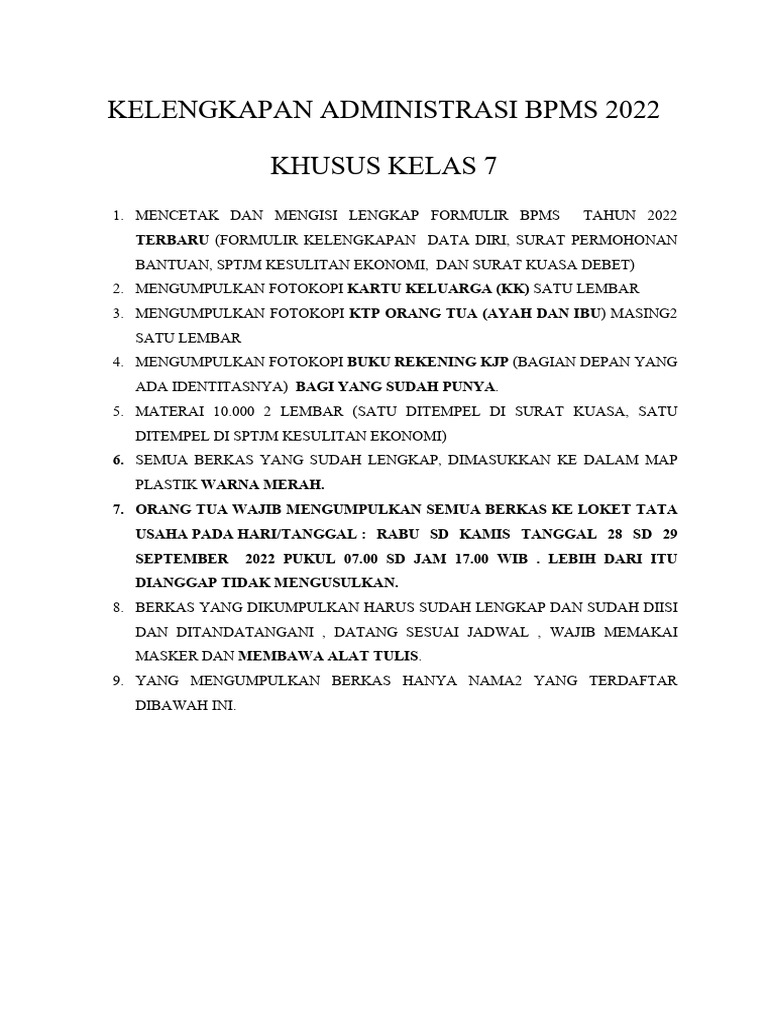Kelengkapan Berkas BPMS | PDF