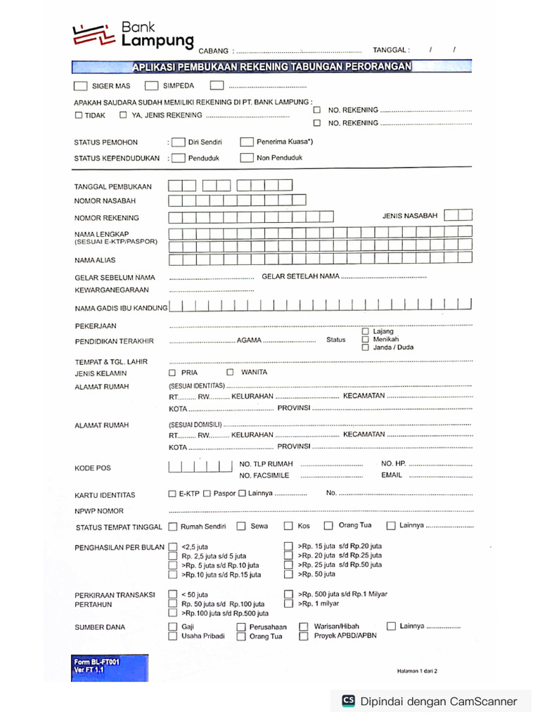 Form Pembukaan Rekening | PDF