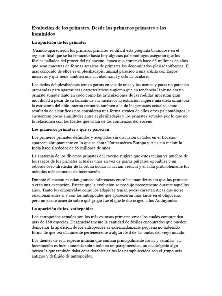 Evolución de Los Primates | PDF