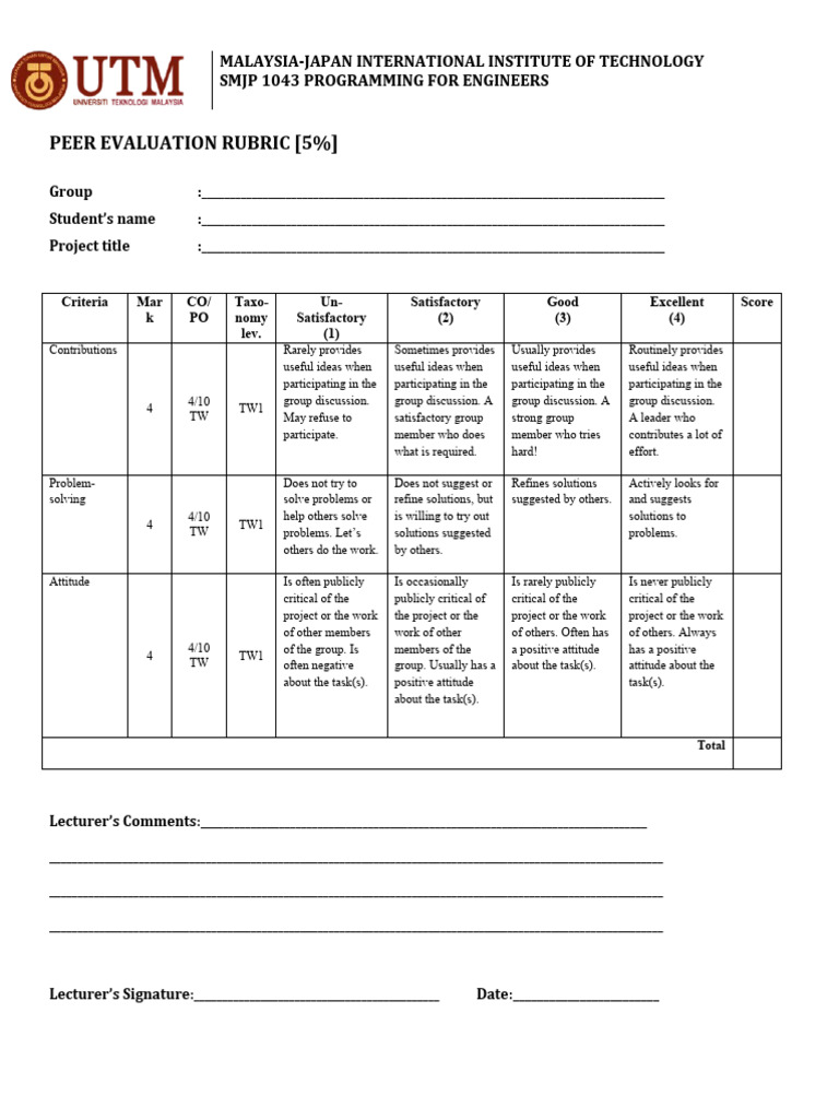 Rubric Peer Evaluation | PDF